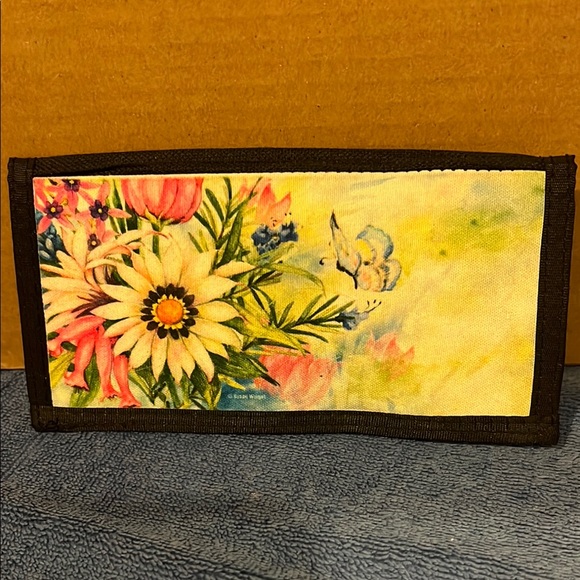 Office | Floral Canvas Checkbook Cover And Card Holder With Black Trim ...